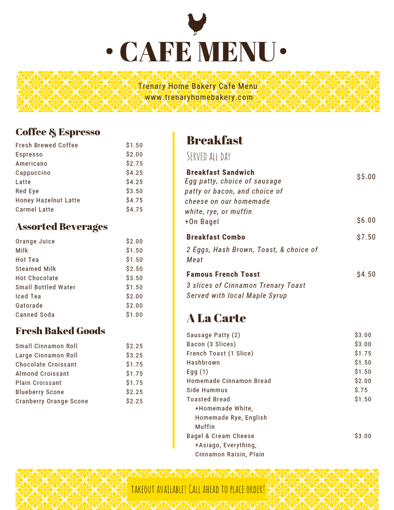 New Cafe Menu and Fall Hours! – Trenary Home Bakery